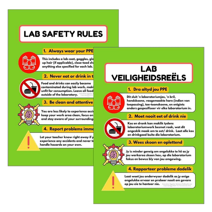 Lab Safety Rules A3 PDF Posters (Afrikaans & English) – innovative ...